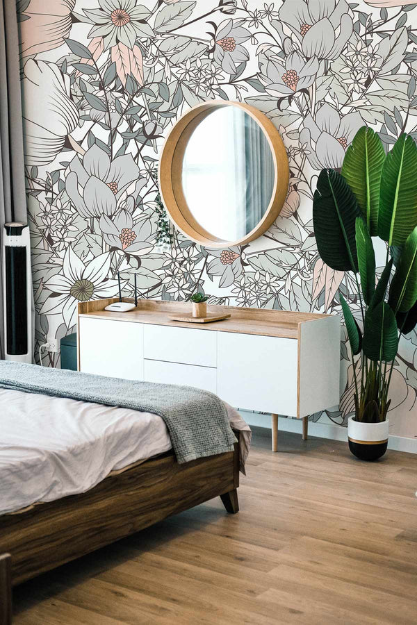 Neutral Botanical Floral Mural Wallpaper | Ever Wallpaper – Everwallpaper