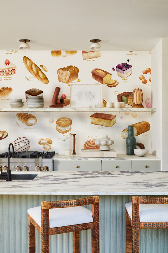 Whimsical Watercolor Bakery Mural Wallpaper | Ever Wallpaper