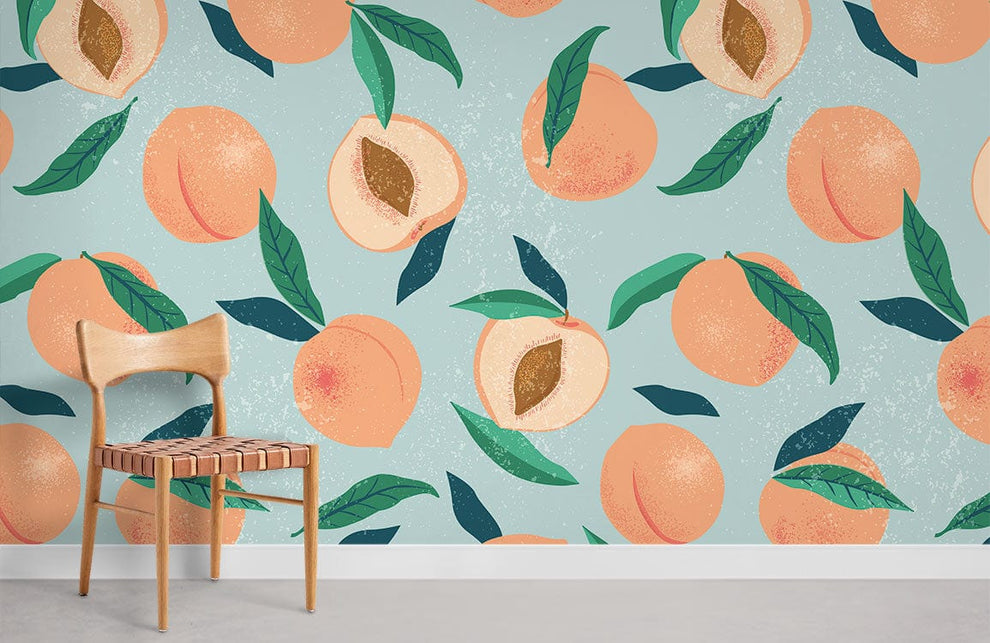 Peach Orchard Botanical Print Mural Wallpaper | Ever Wallpaper ...