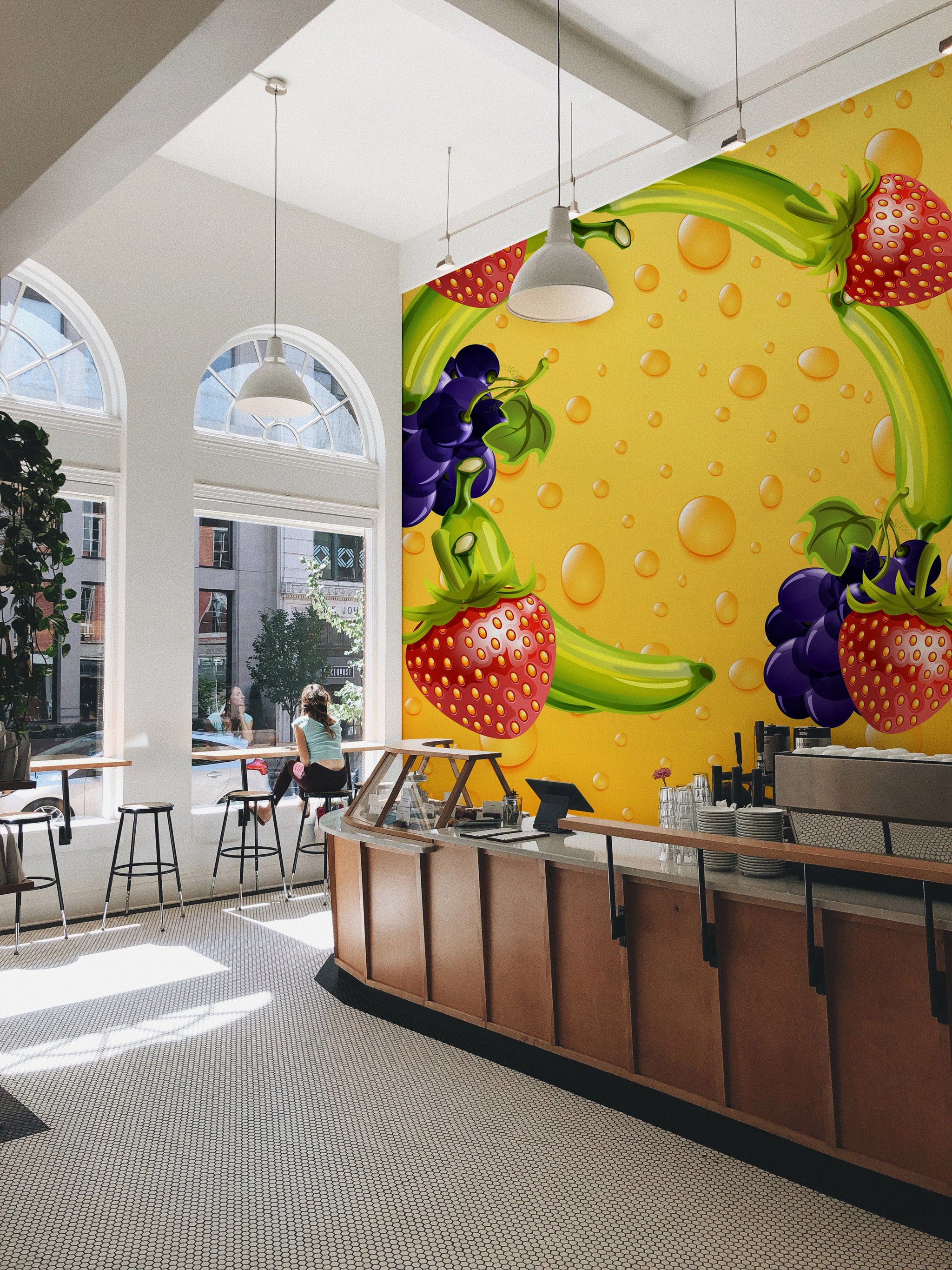 Juicy Strawberry Floral Kitchen Mural Wallpaper | Ever Wallpaper