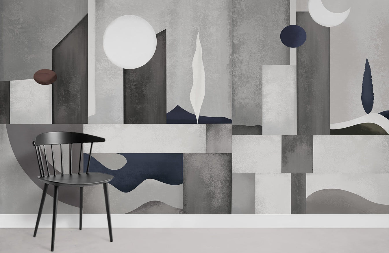 Modern Abstract Geometric Gray Mural Wallpaper | Ever Wallpaper ...