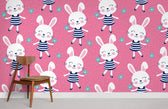 Cute Striped Bunny Pattern Mural Wallpaper | Ever Wallpaper