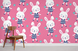 Cute Striped Bunny Pattern Mural Wallpaper | Ever Wallpaper