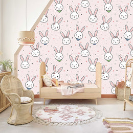 Whimsical Pink Bunny Pattern Mural Wallpaper | Ever Wallpaper