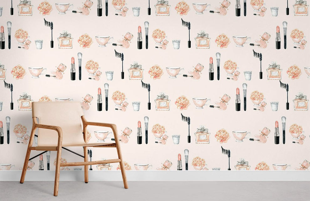 Chic Cosmetics Vanity Pattern Mural Wallpaper | Ever Wallpaper ...