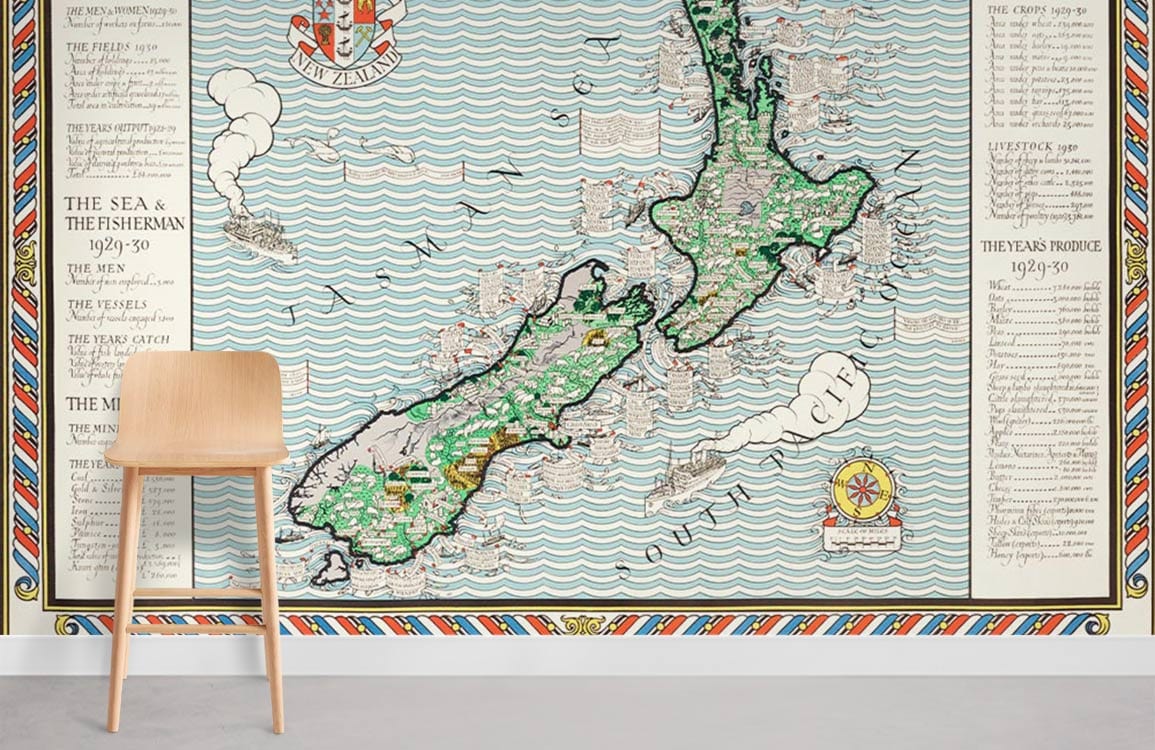 Vintage New Zealand Map Mural Wallpaper | Ever Wallpaper – Everwallpaper