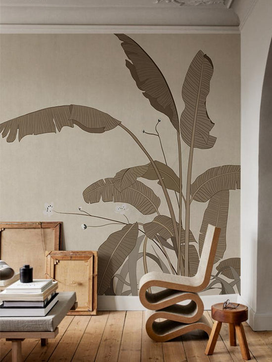 Neutral Botanical Leaf Design Mural Wallpaper | Ever Wallpaper