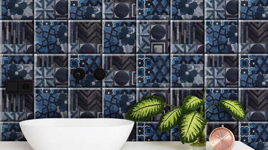 Modern Geometric Blue Floral Mural Wallpaper | Ever Wallpaper