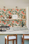 Peach Botanical Illustration Mural Wallpaper | Ever Wallpaper ...