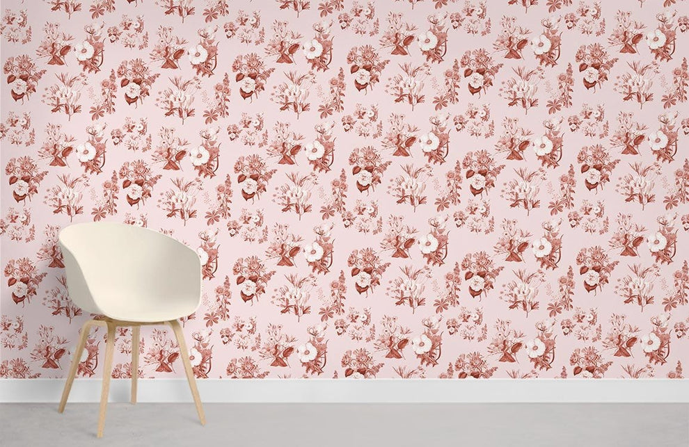 Whimsical Pink Floral Pattern Mural Wallpaper | Ever Wallpaper ...