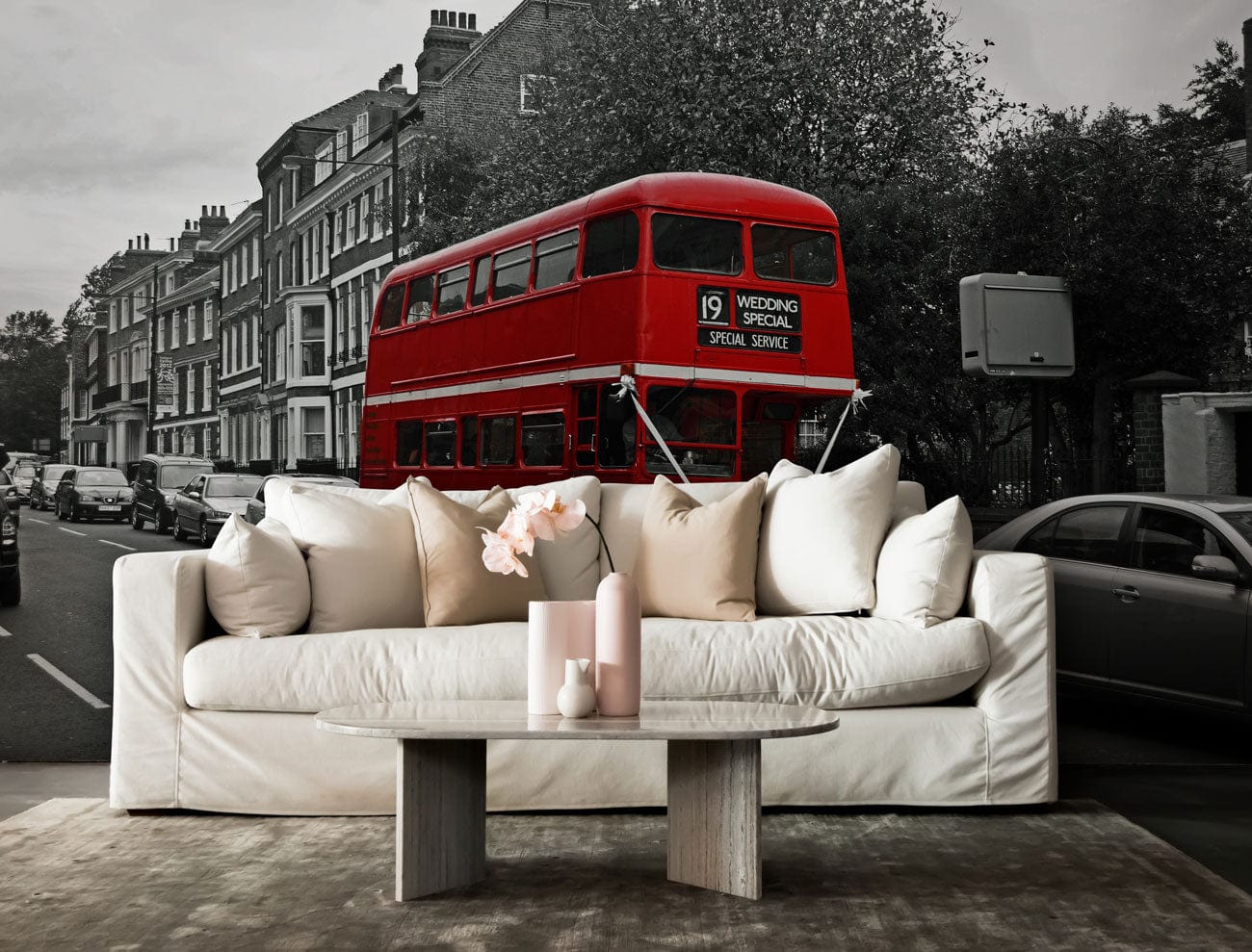 Red Vintage Bus Urban Mural Wallpaper | Ever Wallpaper – Everwallpaper