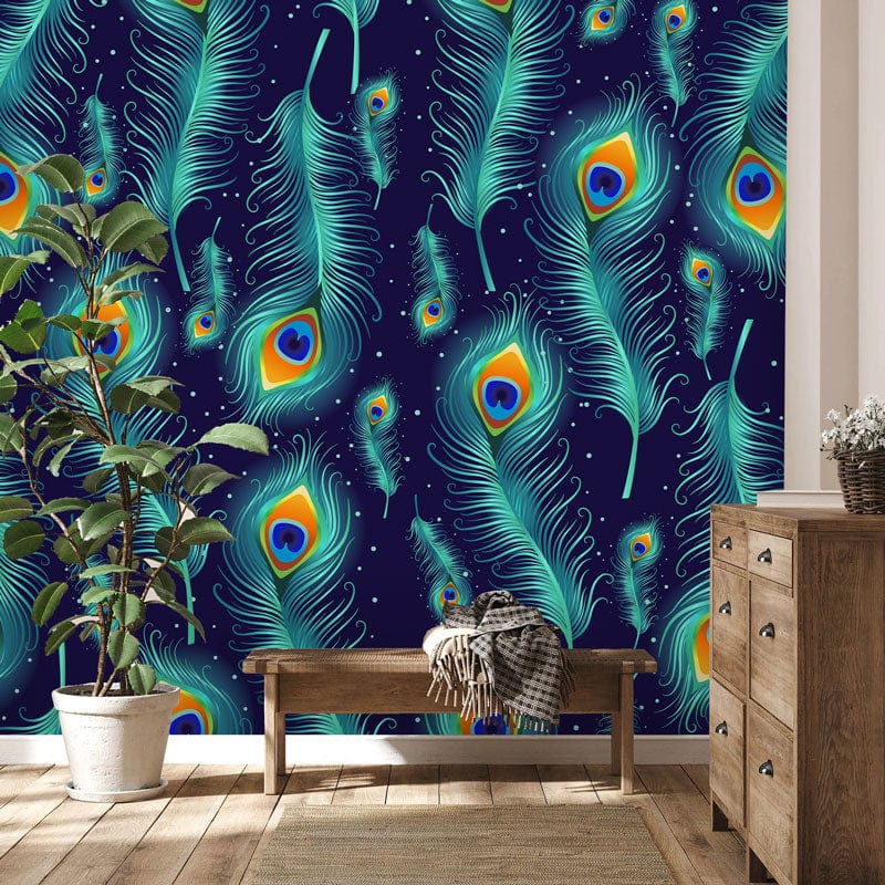 Vibrant Peacock Feather Pattern Wall Mural | Ever Wallpaper – Everwallpaper