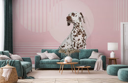 Pink Geometric Dog Pattern Mural Wallpaper | Ever Wallpaper