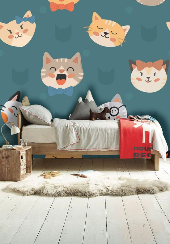 Cute Cat Cartoon Pattern Wallpaper Mural | Ever Wallpaper – Everwallpaper
