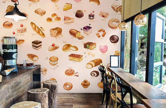 Whimsical Watercolor Bakery Mural Wallpaper | Ever Wallpaper