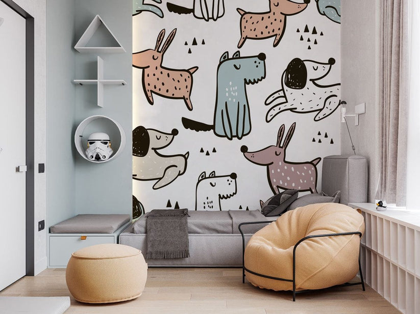 Playful Dog Pattern Kids Mural Wallpaper | Ever Wallpaper – Everwallpaper