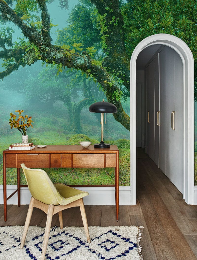 Misty Forest Greenery Landscape Mural Wallpaper | Ever Wallpaper ...