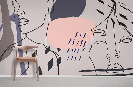 Abstract Artistic Line Faces Mural Wallpaper | Ever Wallpaper ...